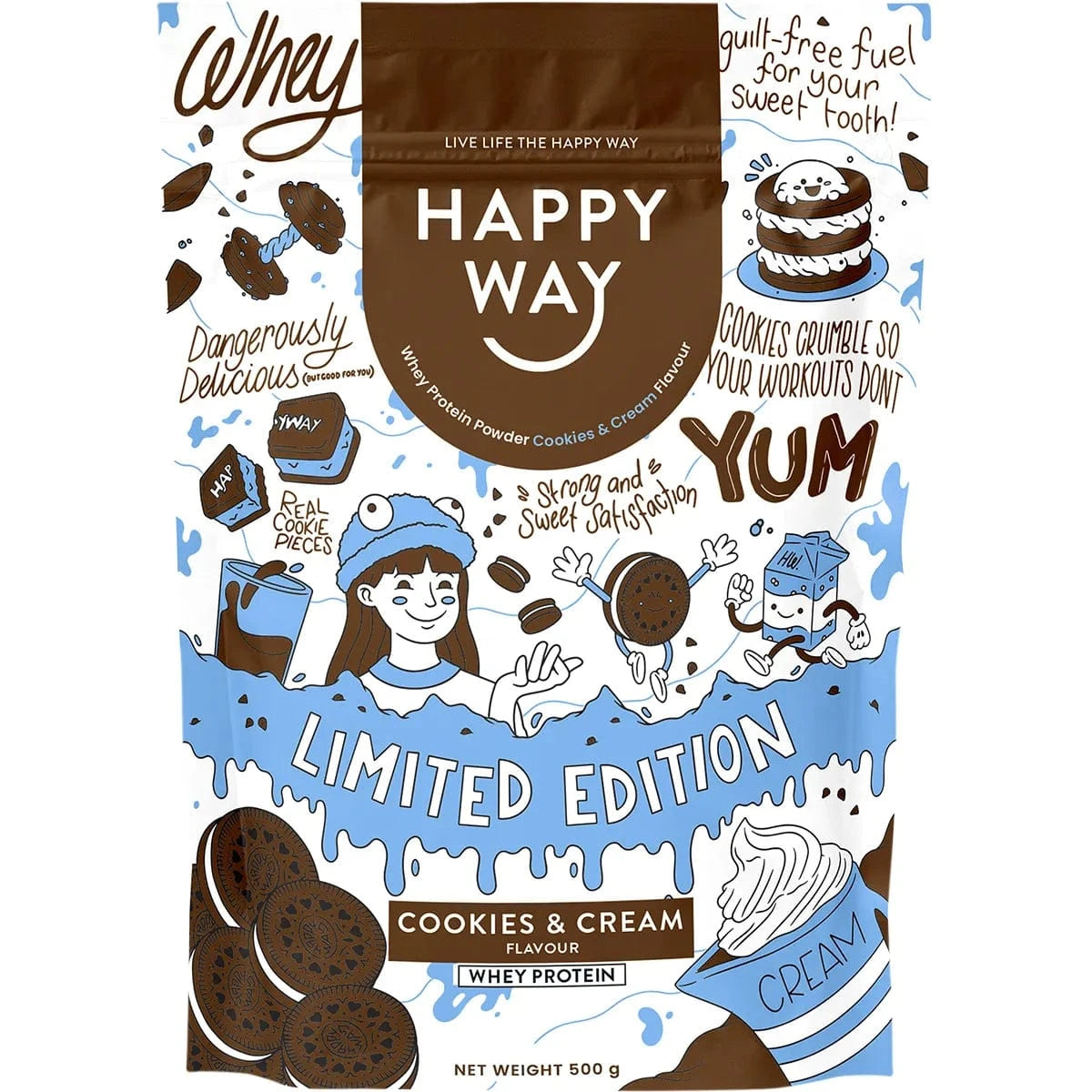 Happy Way Whey Protein Powder Cookies & Cream 500g — Artisanal Australia
