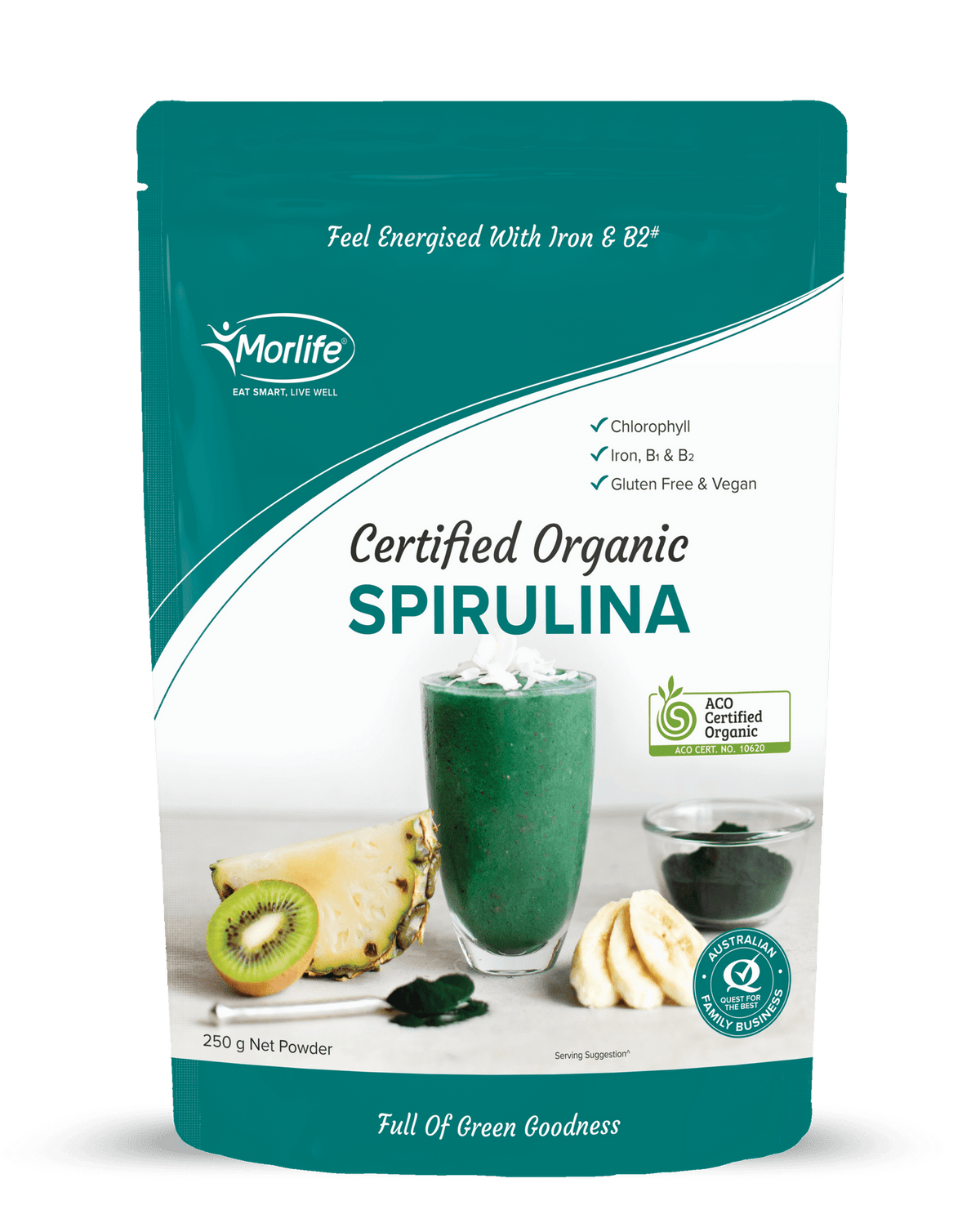 Morlife Certified Organic Spirulina Powder 250g — Artisanal Australia